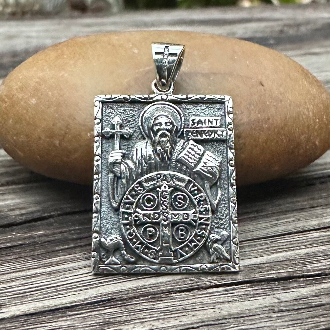 Handcrafted 925 Sterling Silver Saint Benedict Pendant Saint Benedict ...