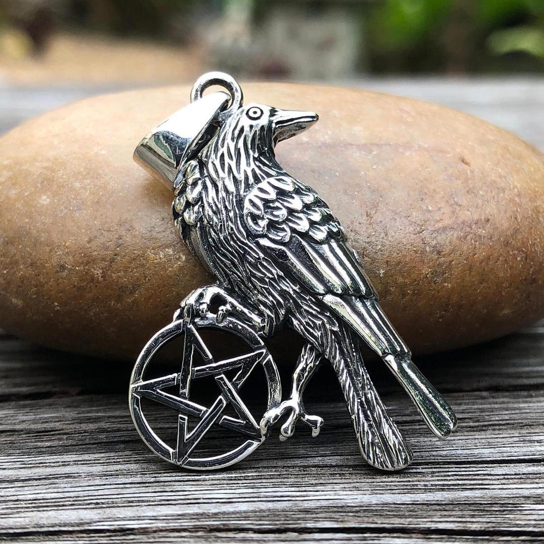 Handcrafted 925 Sterling Silver Raven Viking Odin Bird Pentagram ...