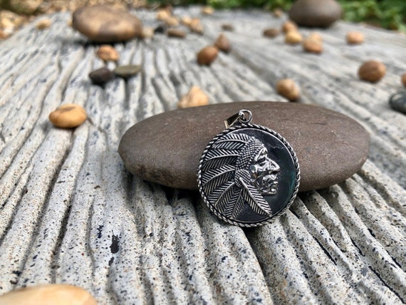 Indian Native American Chief Medallion Sterling Silver Pendant | Etsy