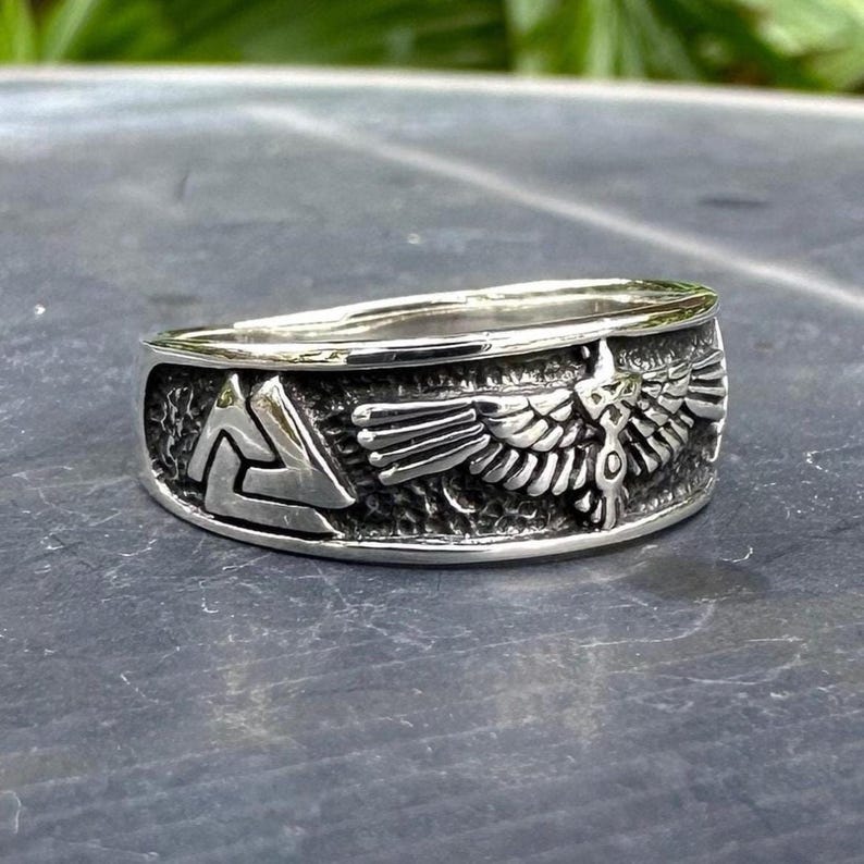 Handcrafted 925 Sterling Silver Odin's Raven Companion Viking Crow Bird ...