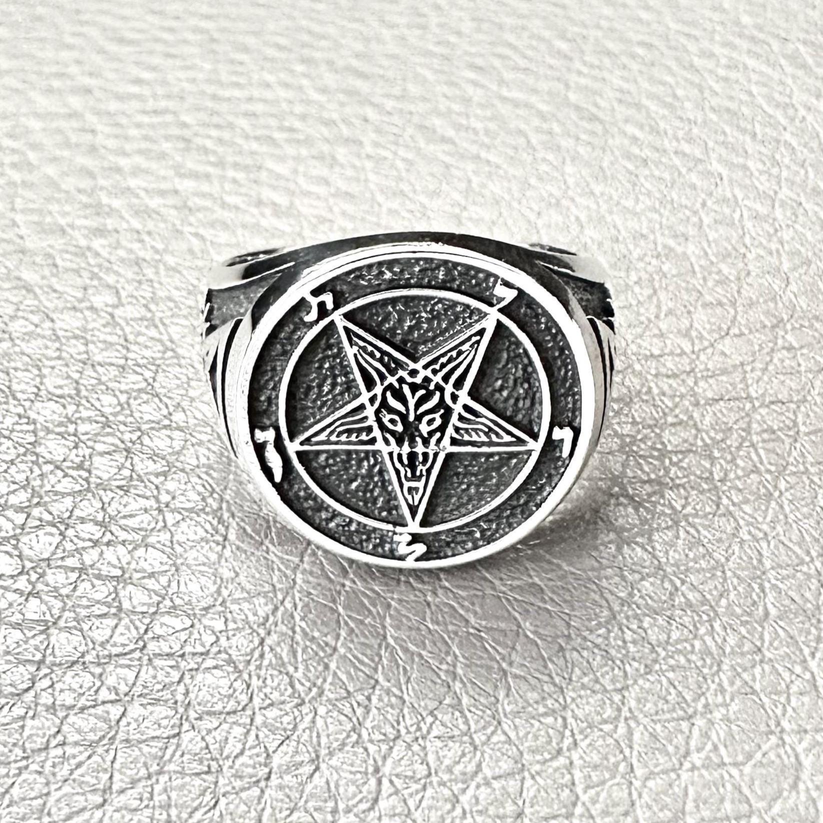 Handcrafted 925 Sterling Silver Baphomet Sigil Ring Goat Head Gothic ...