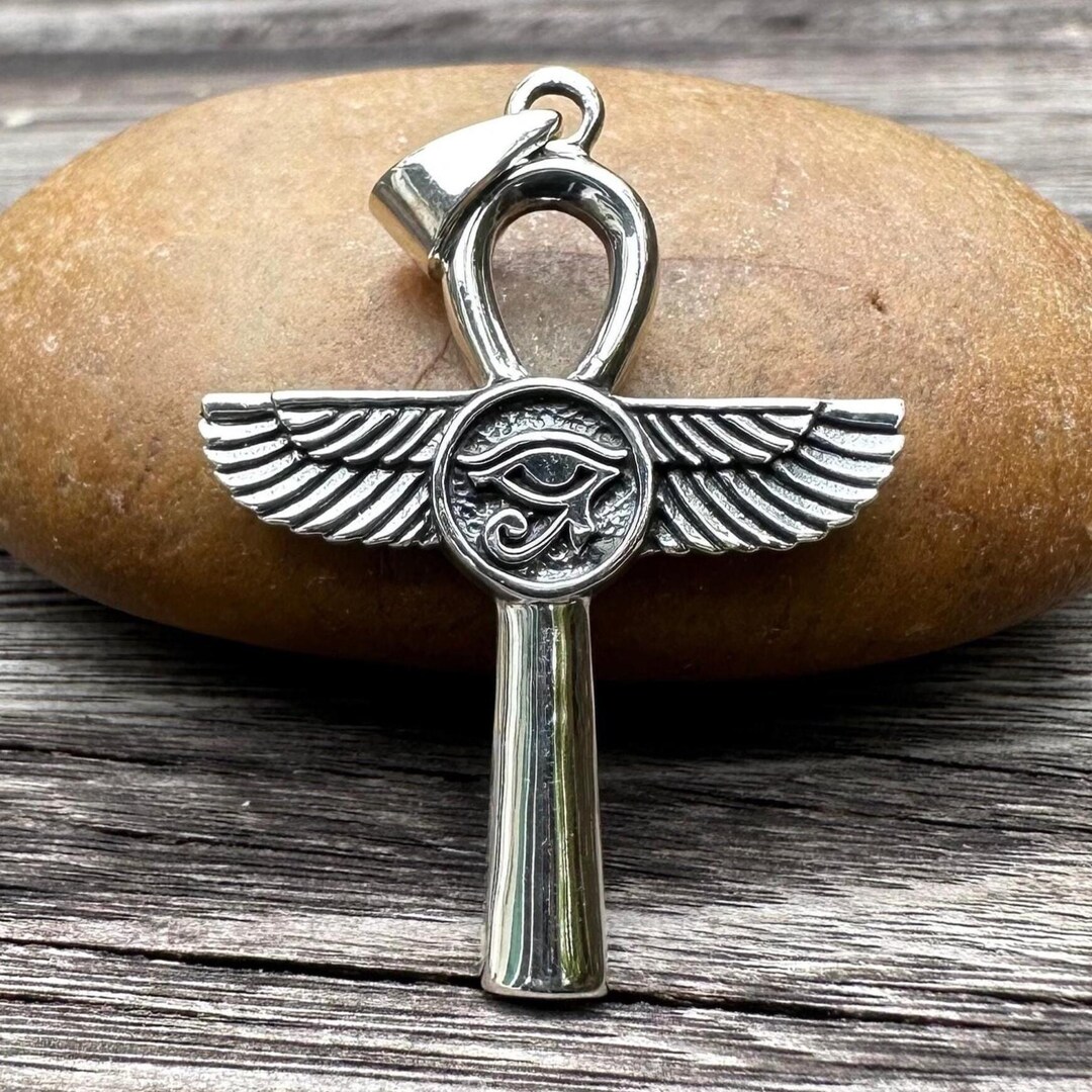 Handcrafted 925 Sterling Silver Ankh Pendant Egyptian Eye of Ra Sun God ...
