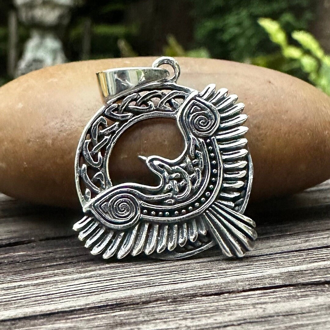 Handcrafted 925 Sterling Silver Raven Pendant Viking Raven Bird Celtic ...