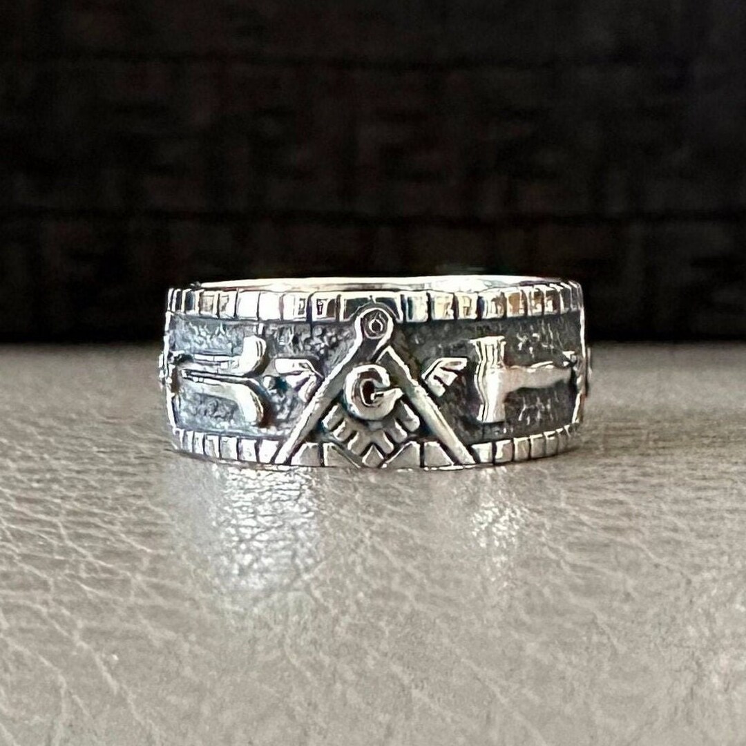 Handcrafted 925 Sterling Silver Masonic Ring Freemasonry Masonic Square ...