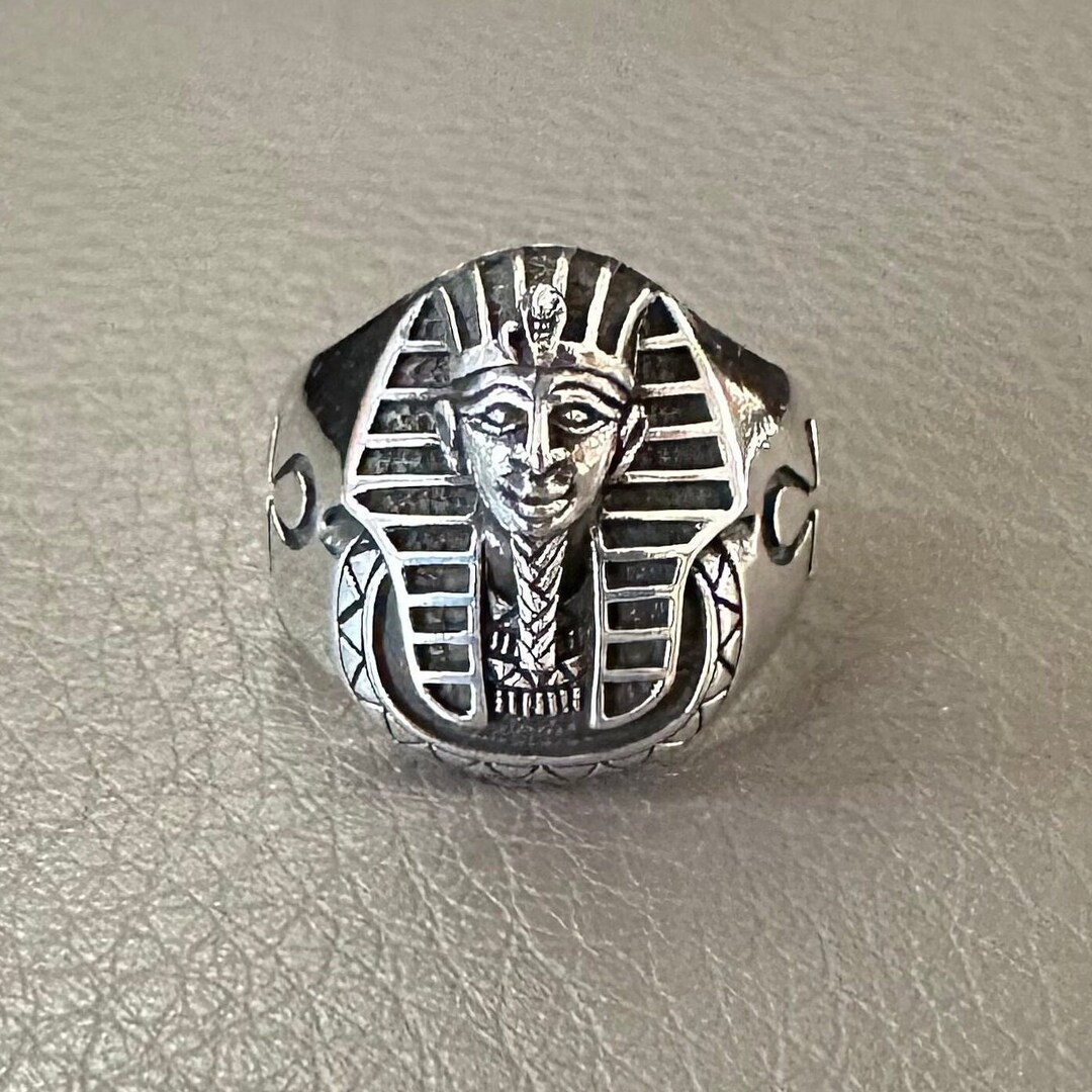 Handcrafted 925 Sterling Silver Pharaoh Ring Tutankhamun Egyptian King ...