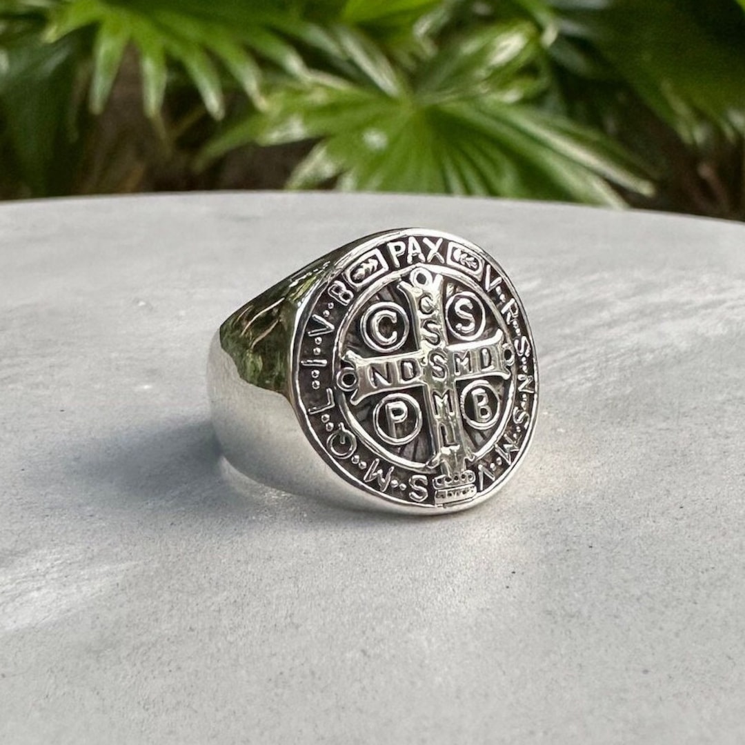 Handcrafted 925 Sterling Silver Saint Benedict Cross Ring Christian ...