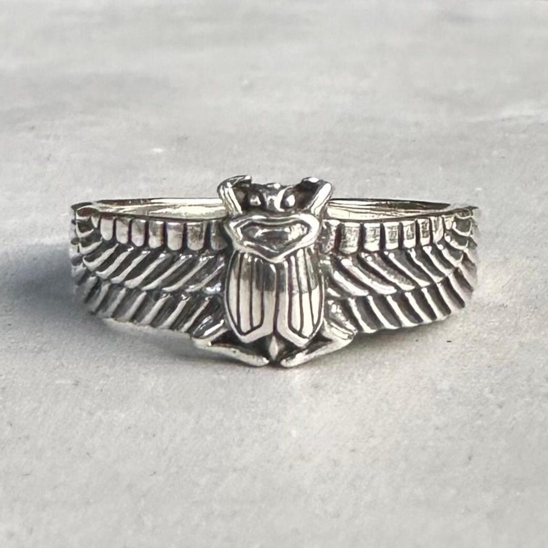 Handcrafted 925 Sterling Silver Scarab Ring Ancient Egyptian Beetle Bug ...