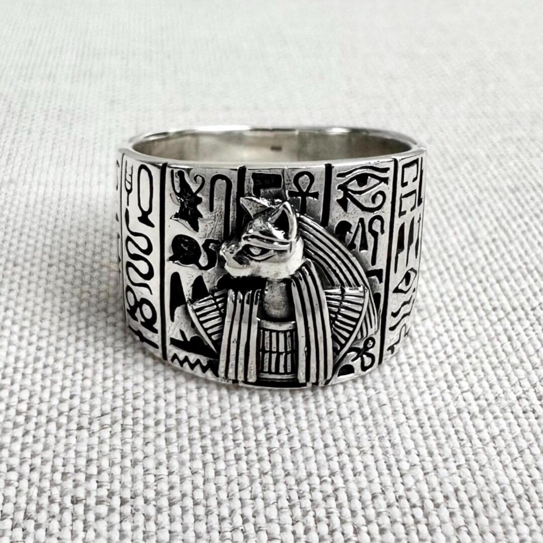 Handcrafted 925 Sterling Silver Bastet Ring Egyptian Goddess Cat ...