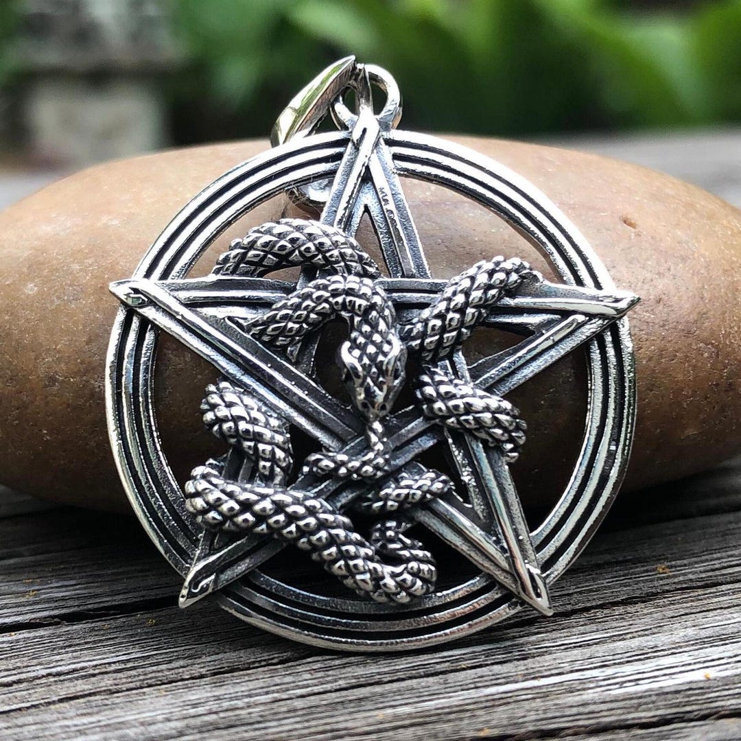 Handcrafted 925 Sterling Silver Pentagram Ouroboros Snake Pentacle ...