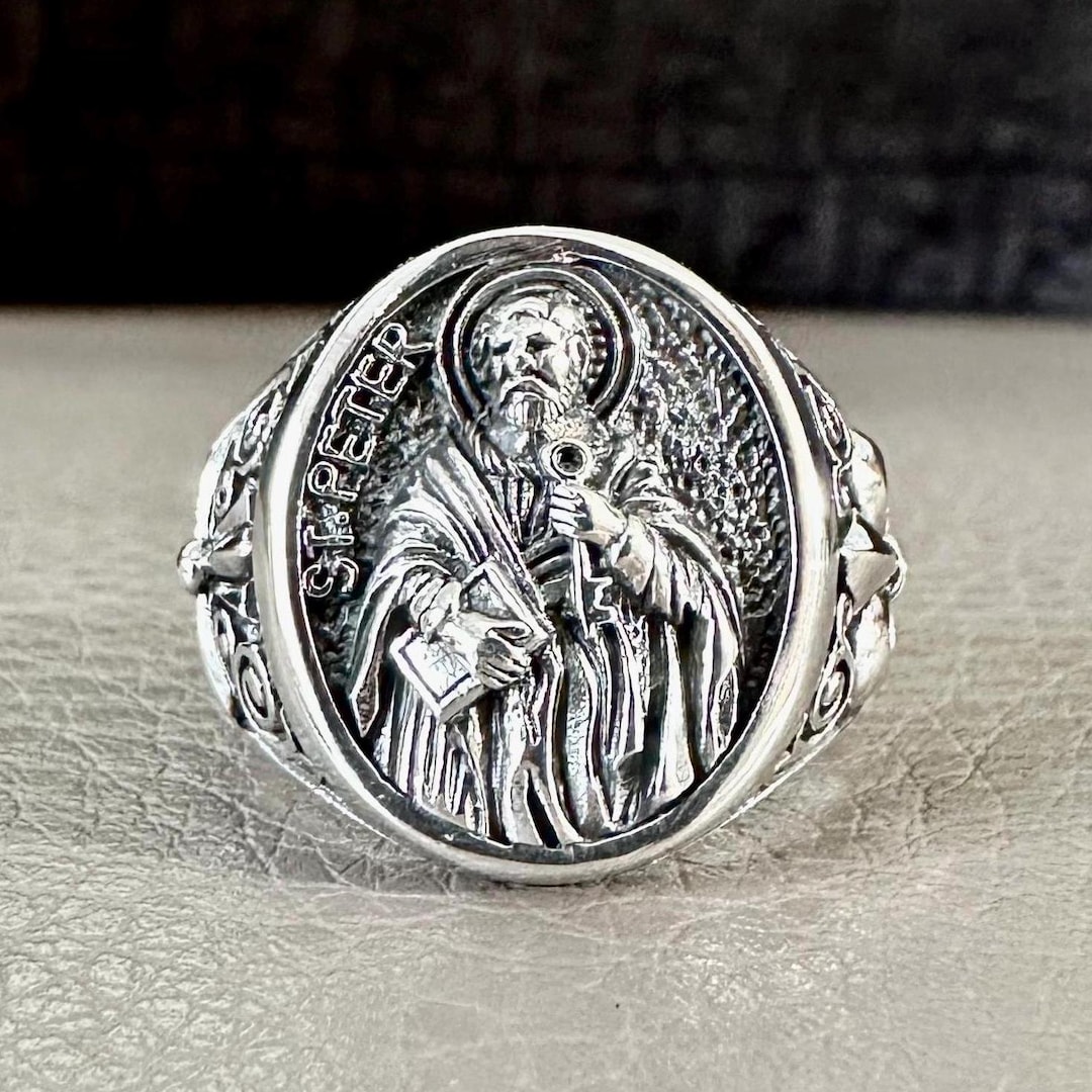 Handcrafted 925 Sterling Silver Saint Peter Ring Christian Jesus Christ ...