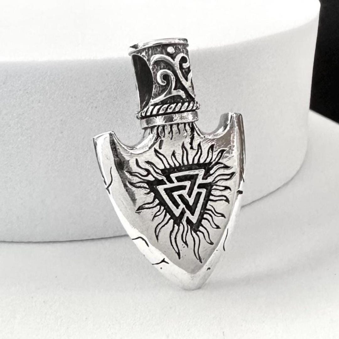 Handcrafted 925 Sterling Silver Gungnir Pendant Viking Valknut Vegvisir ...