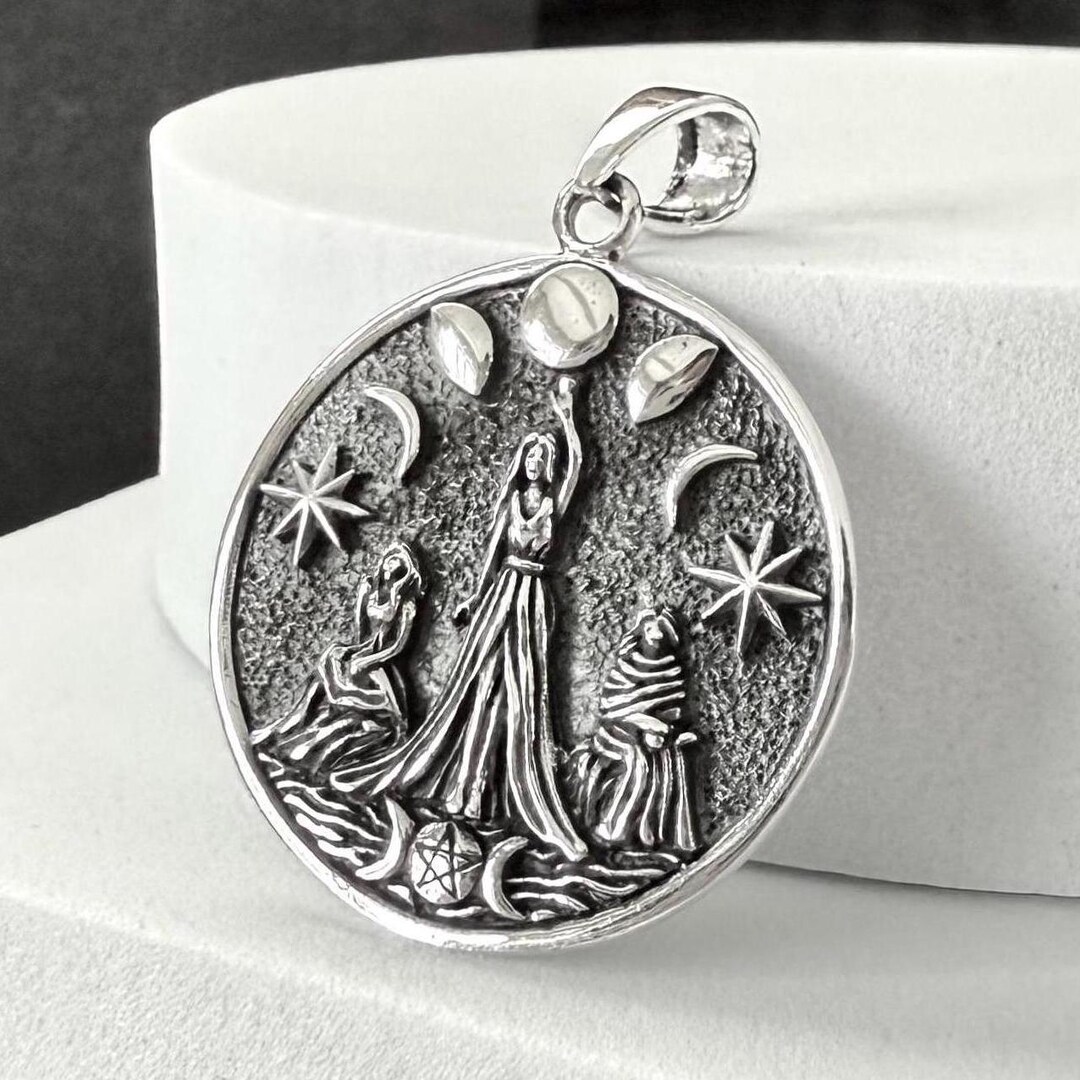 Handcrafted 925 Sterling Silver Moon Goddess Pendant Luna Deities ...