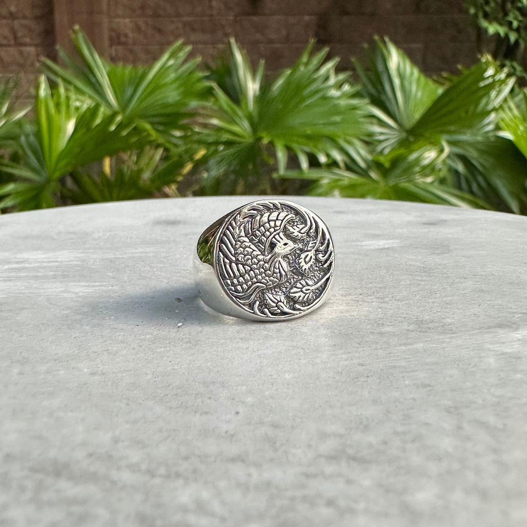 Handcrafted 925 Sterling Silver Phoenix Ring, Mythical Bird, Legendary ...