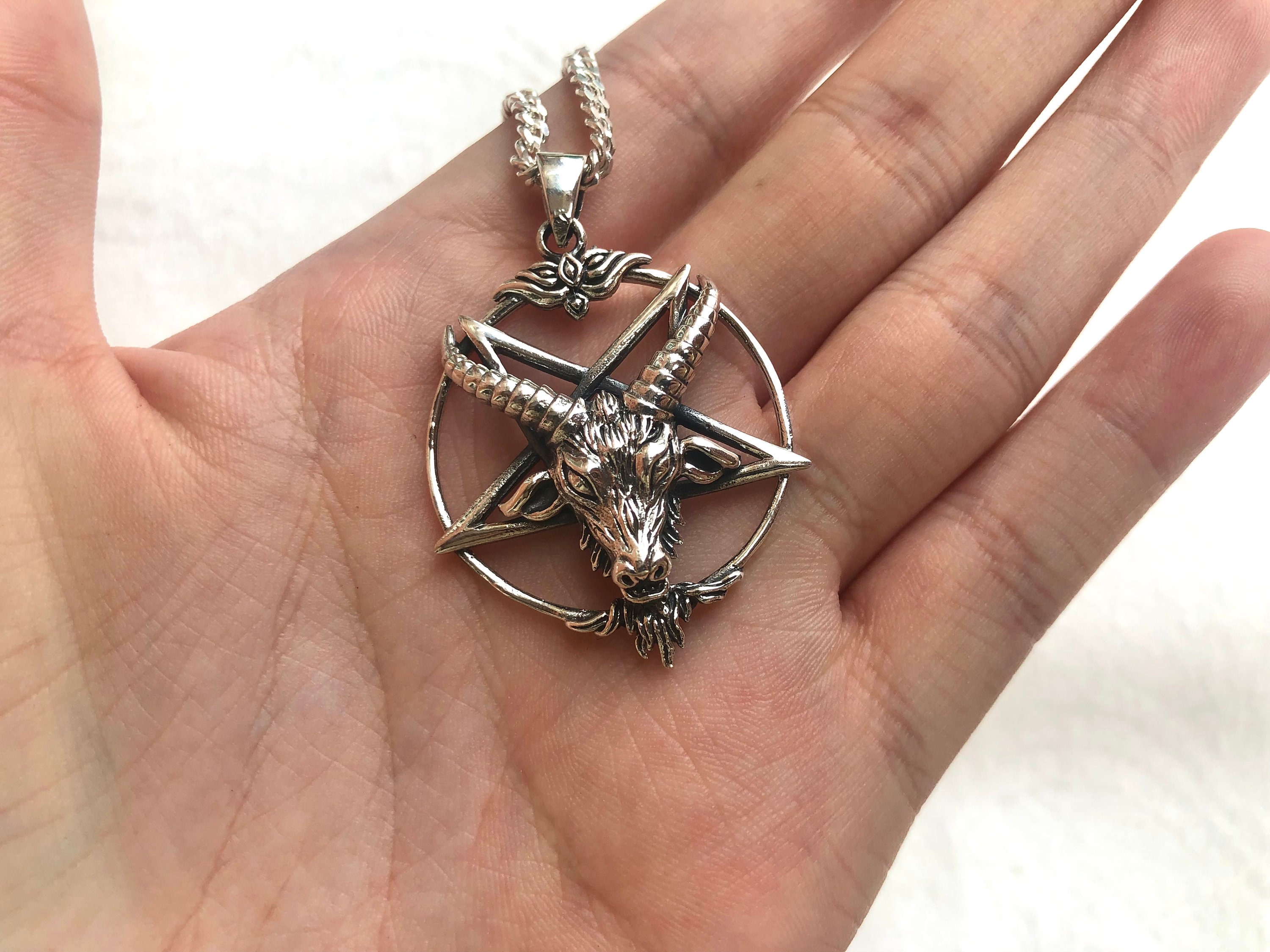 Goat Head Pentagram Sterling Silver Pendant 925 Satanism Goat - Etsy UK