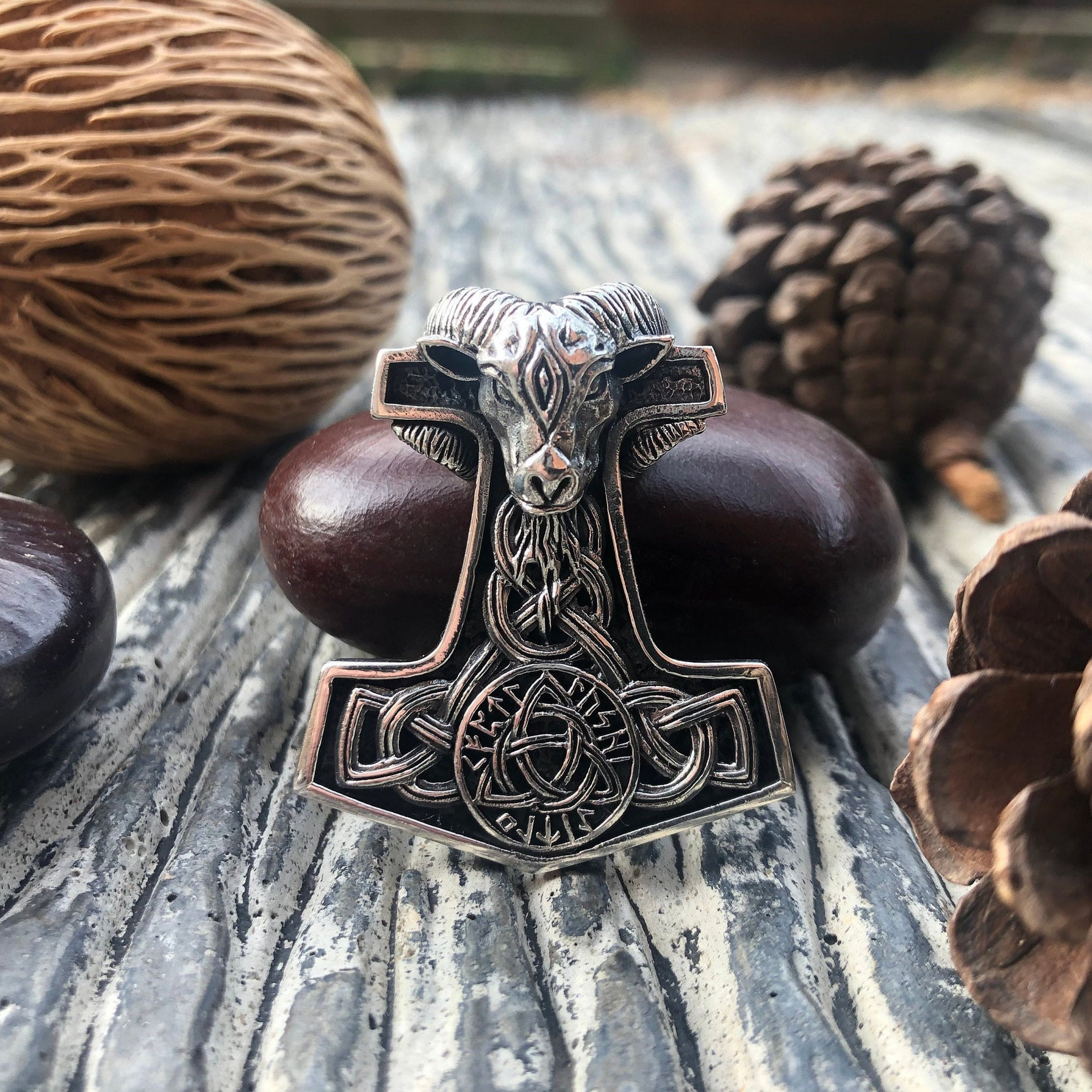 Goat Head Thor's Hammer Mjolnir Nordic Style Sterling - Etsy