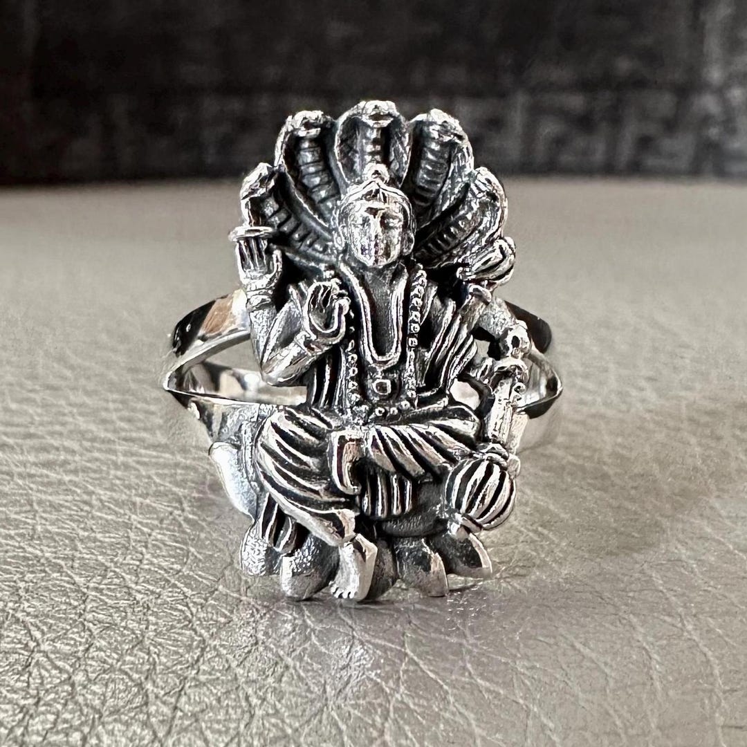Handcrafted 925 Sterling Silver Vishnu Ring Hinduism God Narayana ...