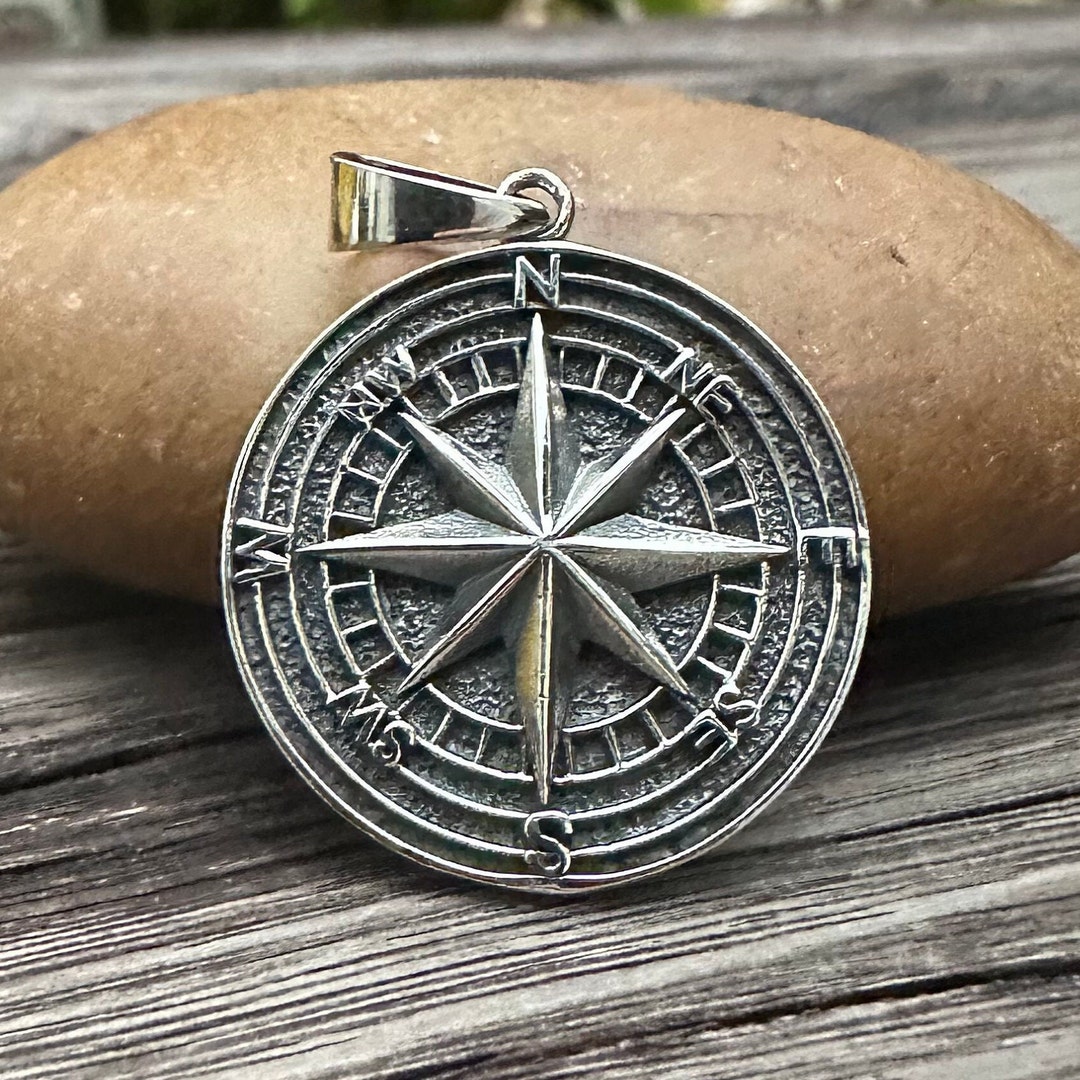 Handcrafted 925 Sterling Silver Compass Pendant North Star Compass ...