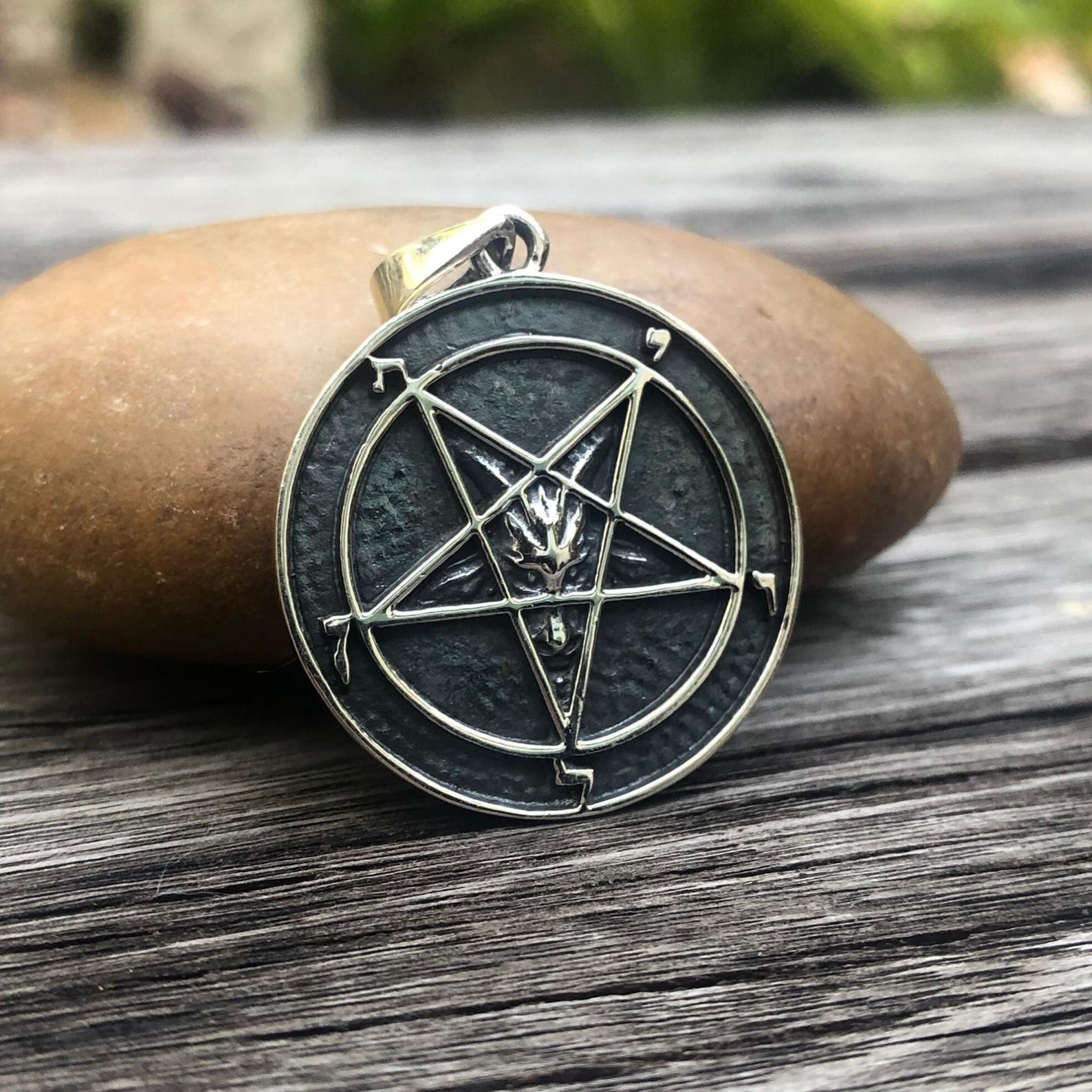 Handcrafted 925 Sterling Silver Baphomet Sigil Goat Head Pentagram ...