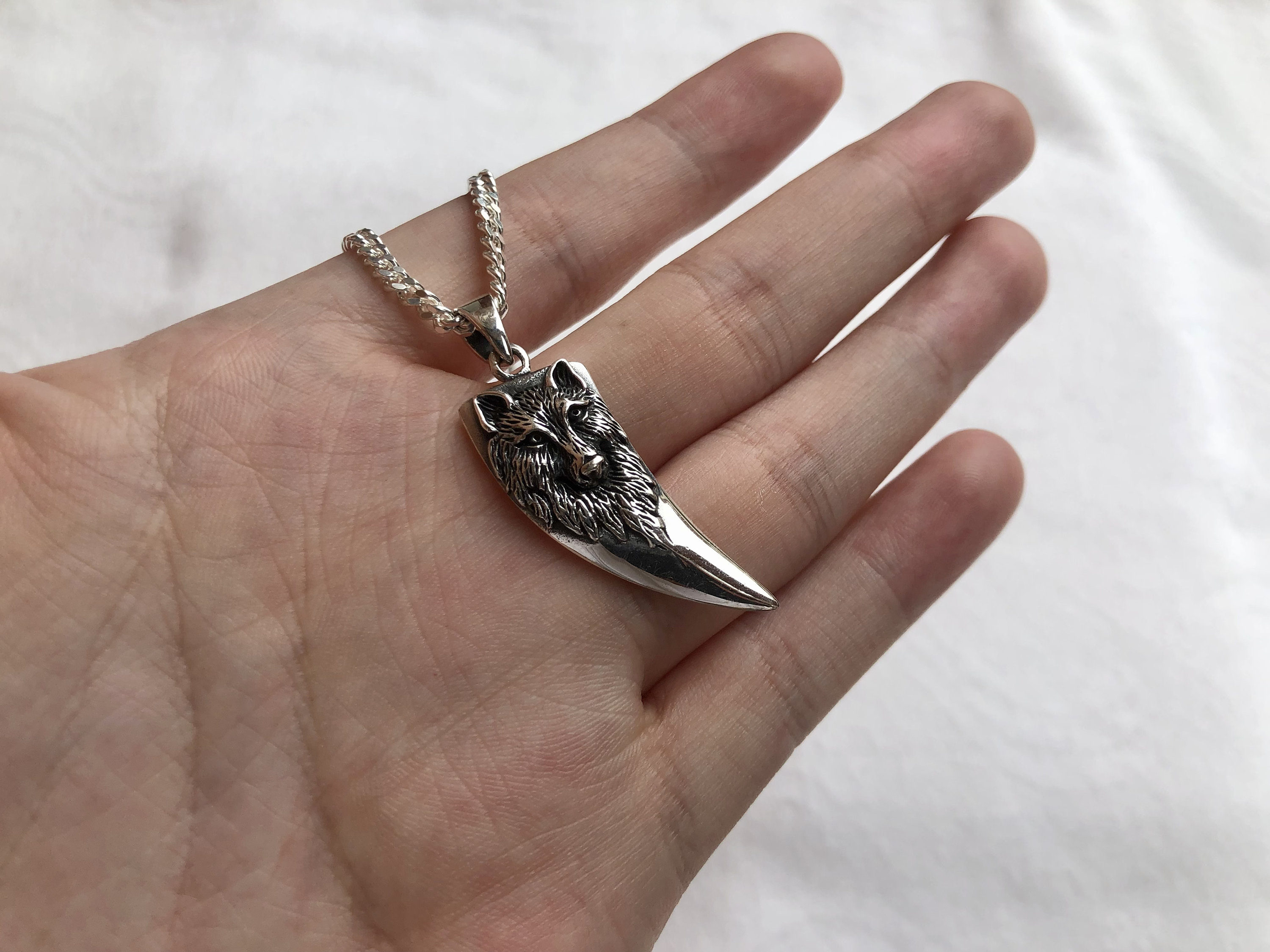 Wolf Fang Sterling Silver Pendant 925 Polished Wolf Necklace | Etsy