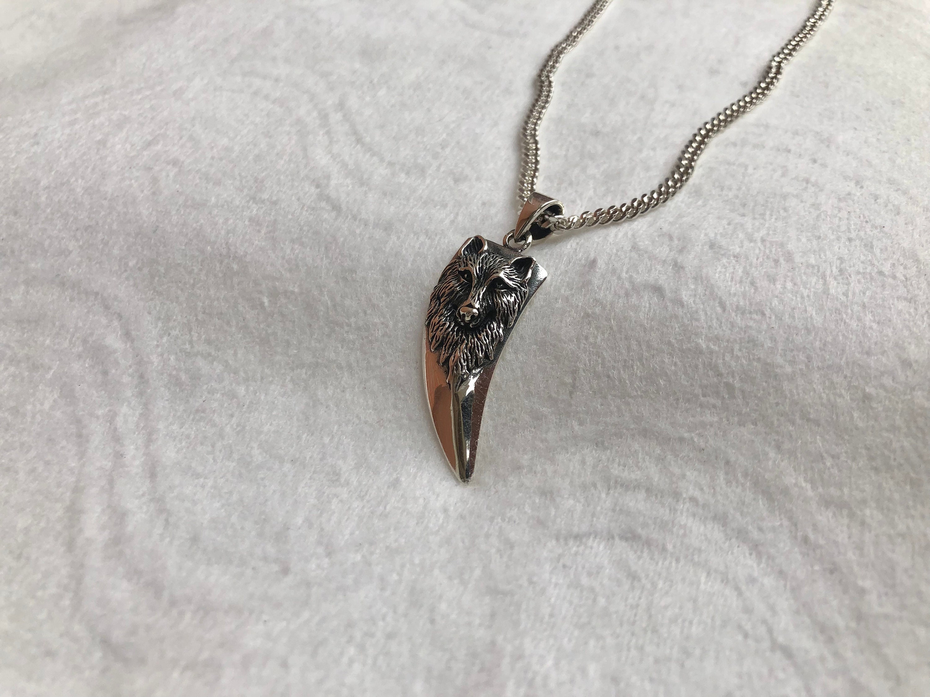 Wolf Fang Sterling Silver Pendant 925 Polished Wolf Necklace | Etsy