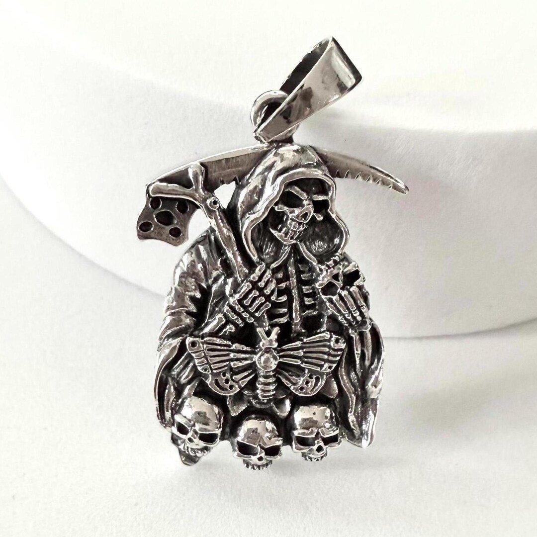 Handcrafted 925 Sterling Silver Grim Reaper Pendant God of Death Gothic ...