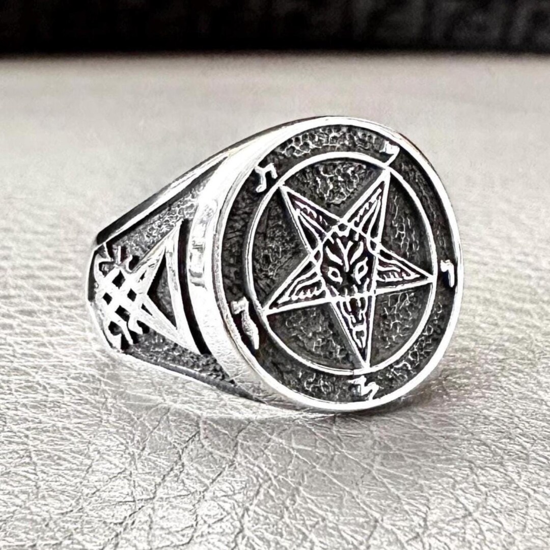 Handcrafted 925 Sterling Silver Baphomet Sigil Ring Goat Head Gothic ...