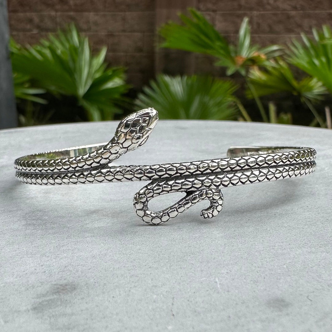 Handcrafted 925 Sterling Silver Snake Bracelet Bohemian Snake Black Mamba Serpent Cuff Bracelet ...