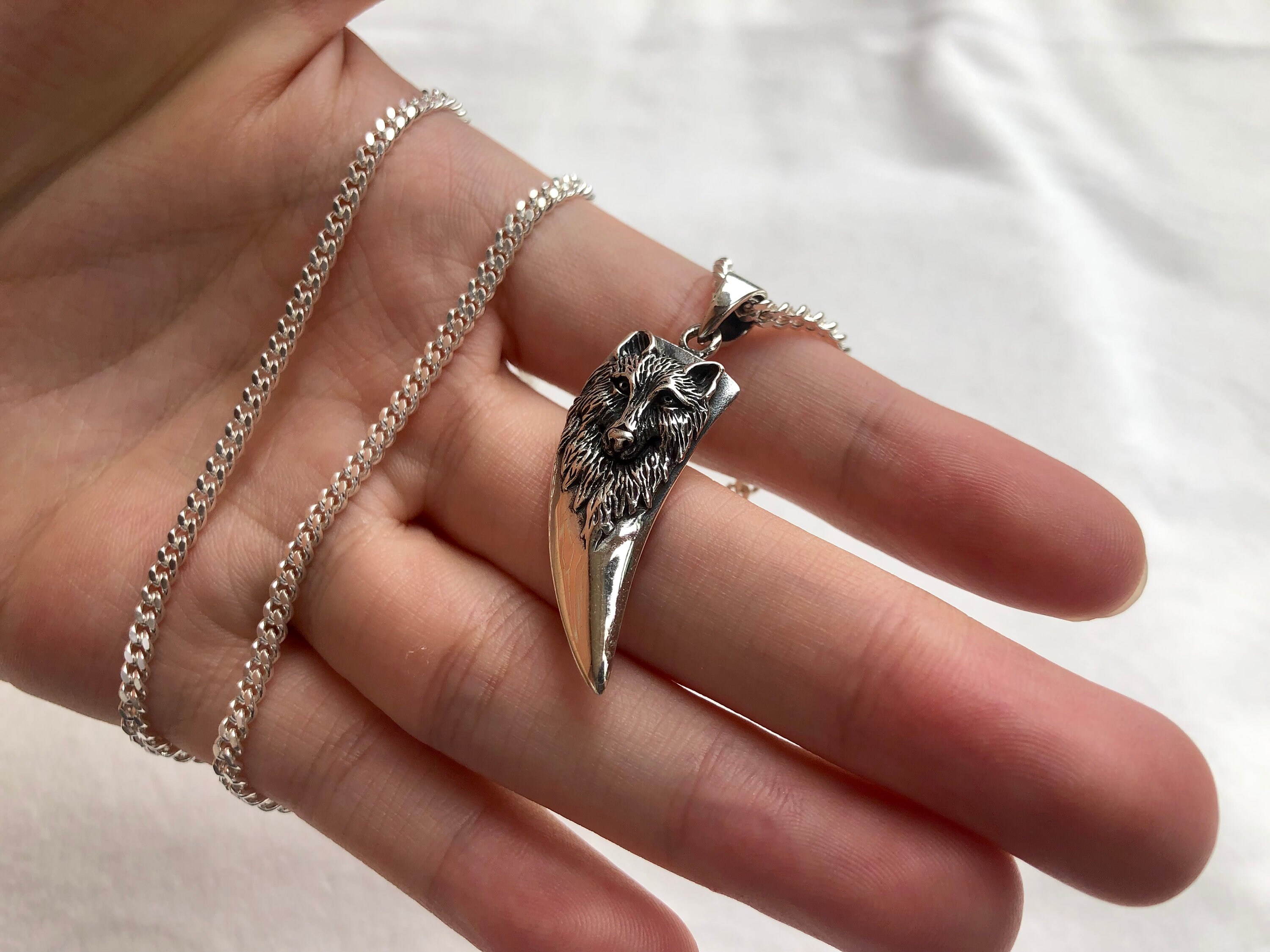 Wolf Fang Sterling Silver Pendant 925 Polished Wolf Necklace | Etsy