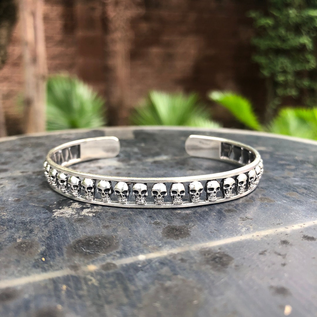 Handcrafted 925 Sterling Silver Skeleton Skull Cuff Bangle - Etsy