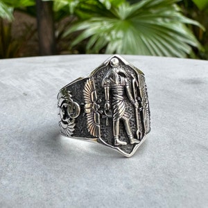 Handcrafted 925 Sterling Silver Thoth Ring Egyptian God of Wisdom Deity ...