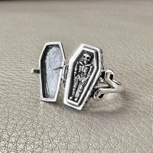 Handcrafted 925 Sterling Silver Skeleton Locket Ring Biker Skull Punk ...