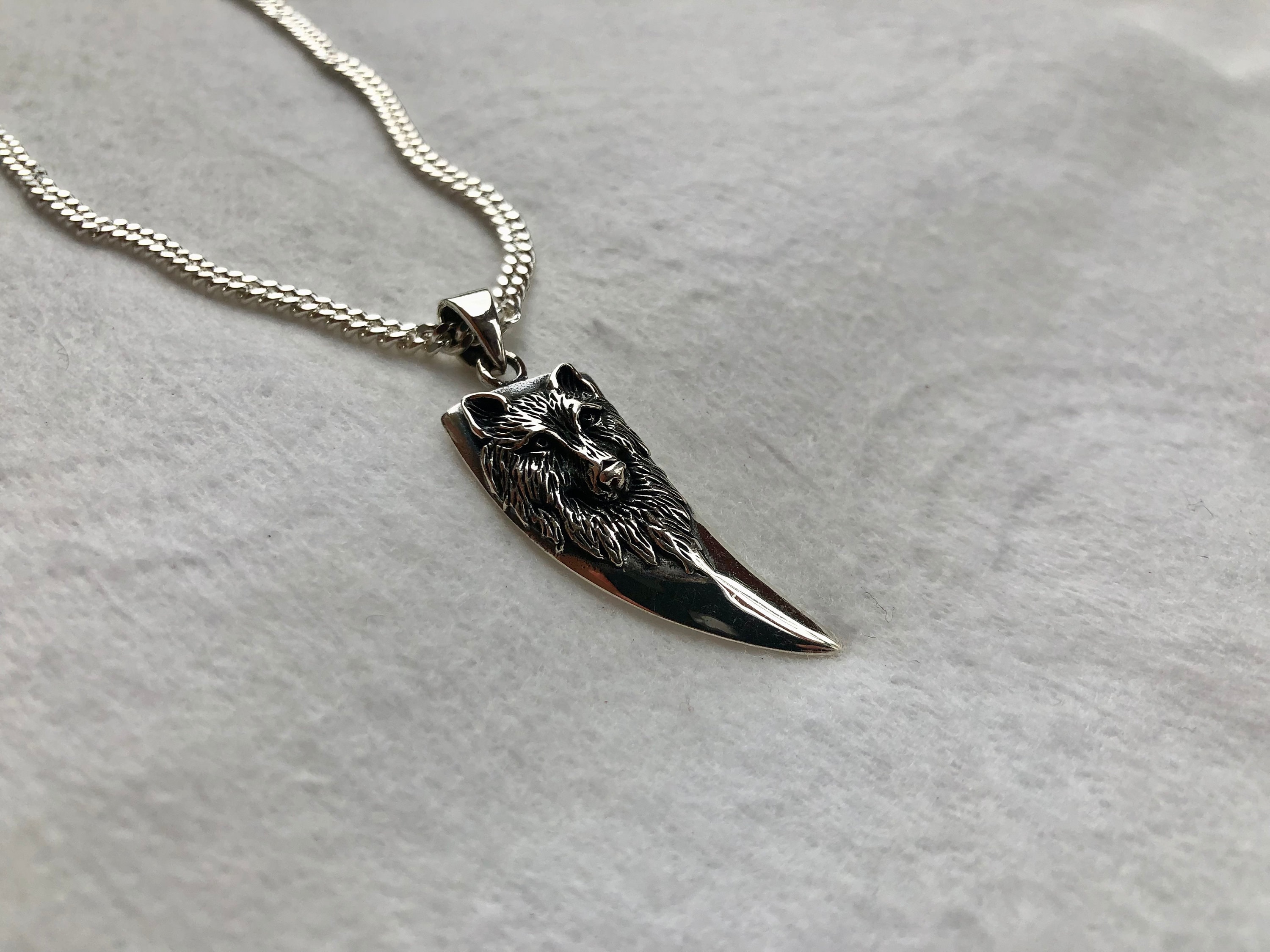 Wolf Fang Sterling Silver Pendant 925 Polished Wolf Necklace | Etsy