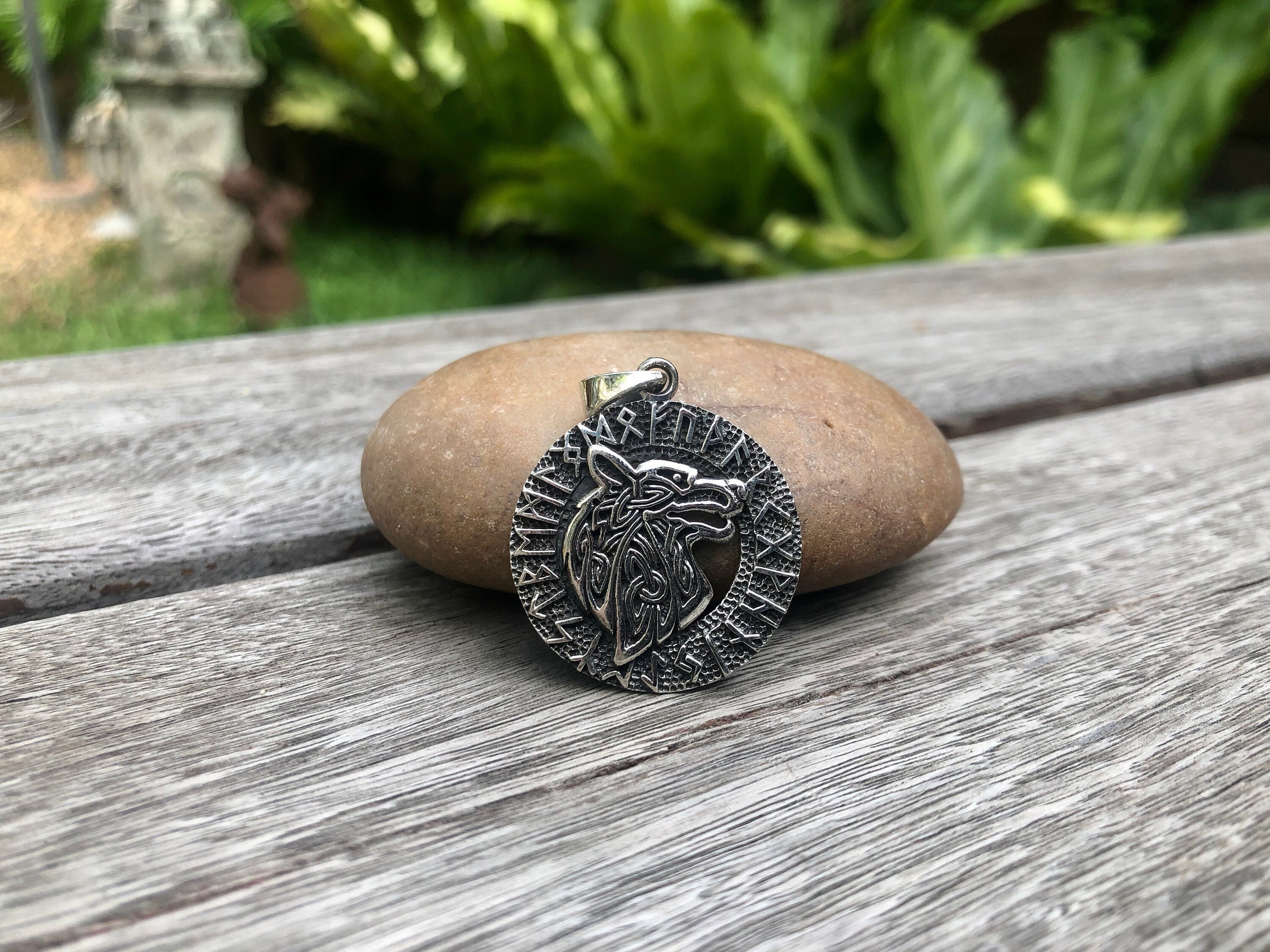 Viking Wolf Head Runes Circle Sterling Silver Pendant 925 - Etsy UK