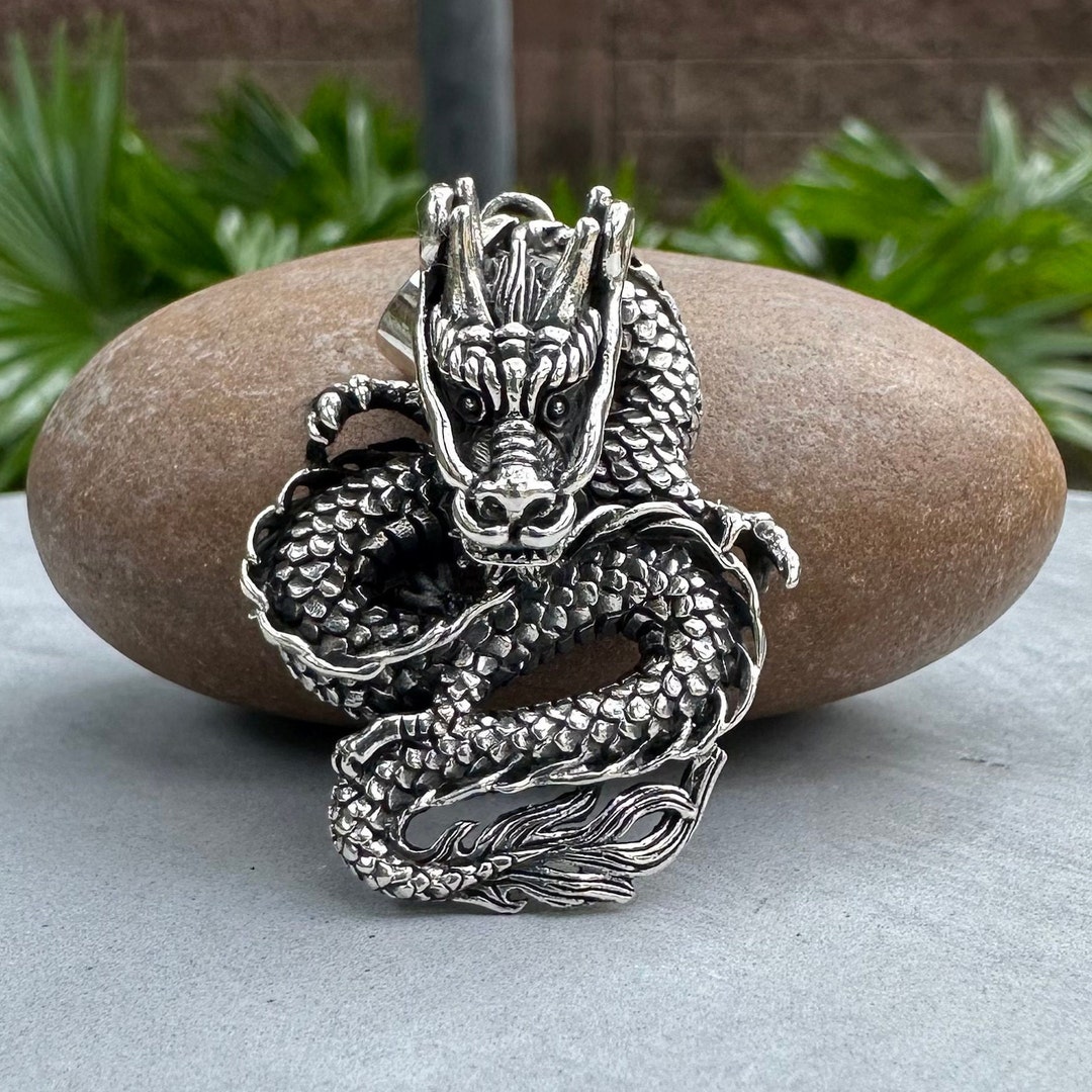 Handcrafted 925 Sterling Silver Chinese Dragon Pendant Wu Long Chinese ...