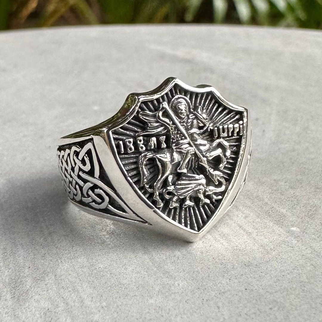 Handcrafted 925 Sterling Silver Saint George Ring St. Knight of Roman ...