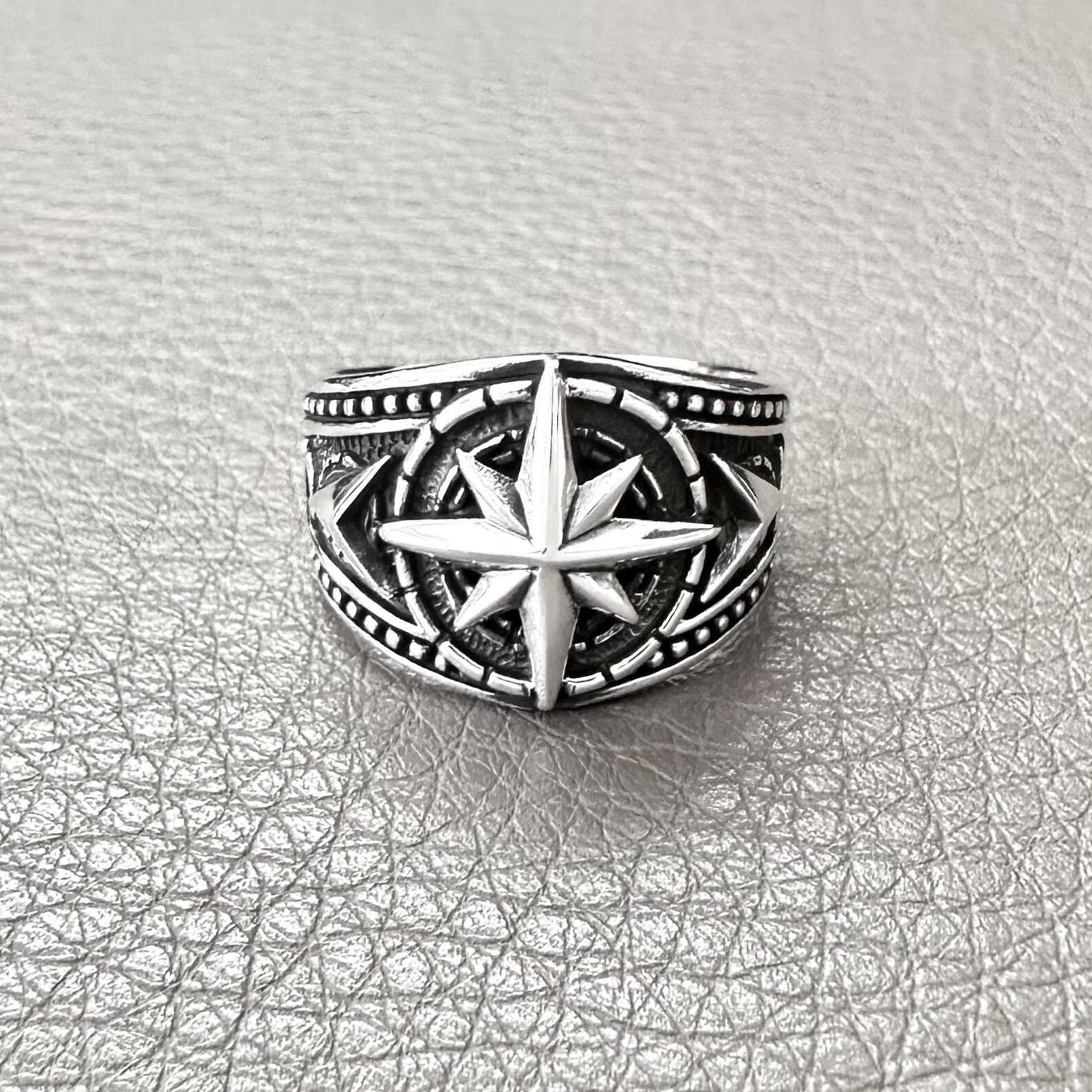 Handcrafted 925 Sterling Silver Compass Ring North Star Compass Sailor ...