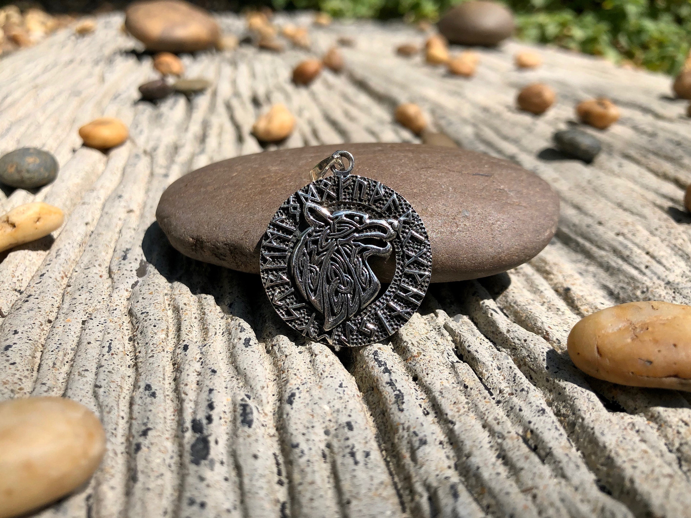 Viking Wolf Head Runes Circle Sterling Silver Pendant 925 - Etsy UK