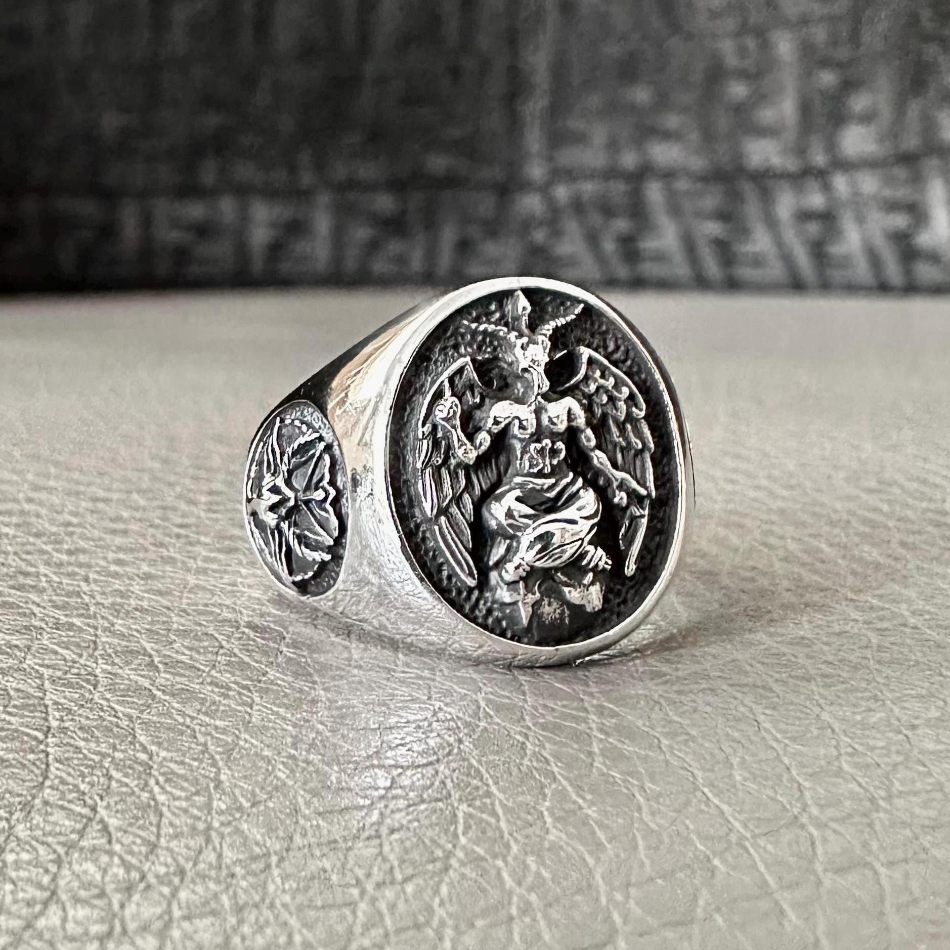 Handcrafted 925 Sterling Silver Baphomet Ring Baphomet Sigil Lucifer ...