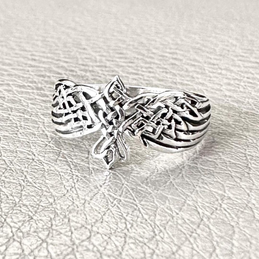 Handcrafted 925 Sterling Silver Raven Ring Celtic Knot Design Odin's ...
