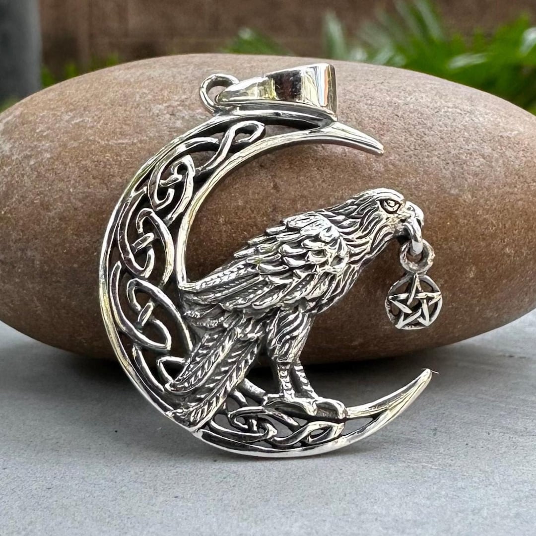 Handcrafted 925 Sterling Silver Odin's Raven Pendant Viking Bird ...