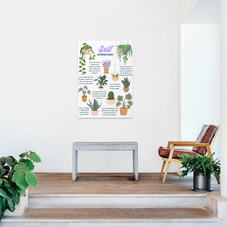 Self Affirmations Poster IFS Therapy Wall Art Positive Plant Themed Mindfulness Decor ...