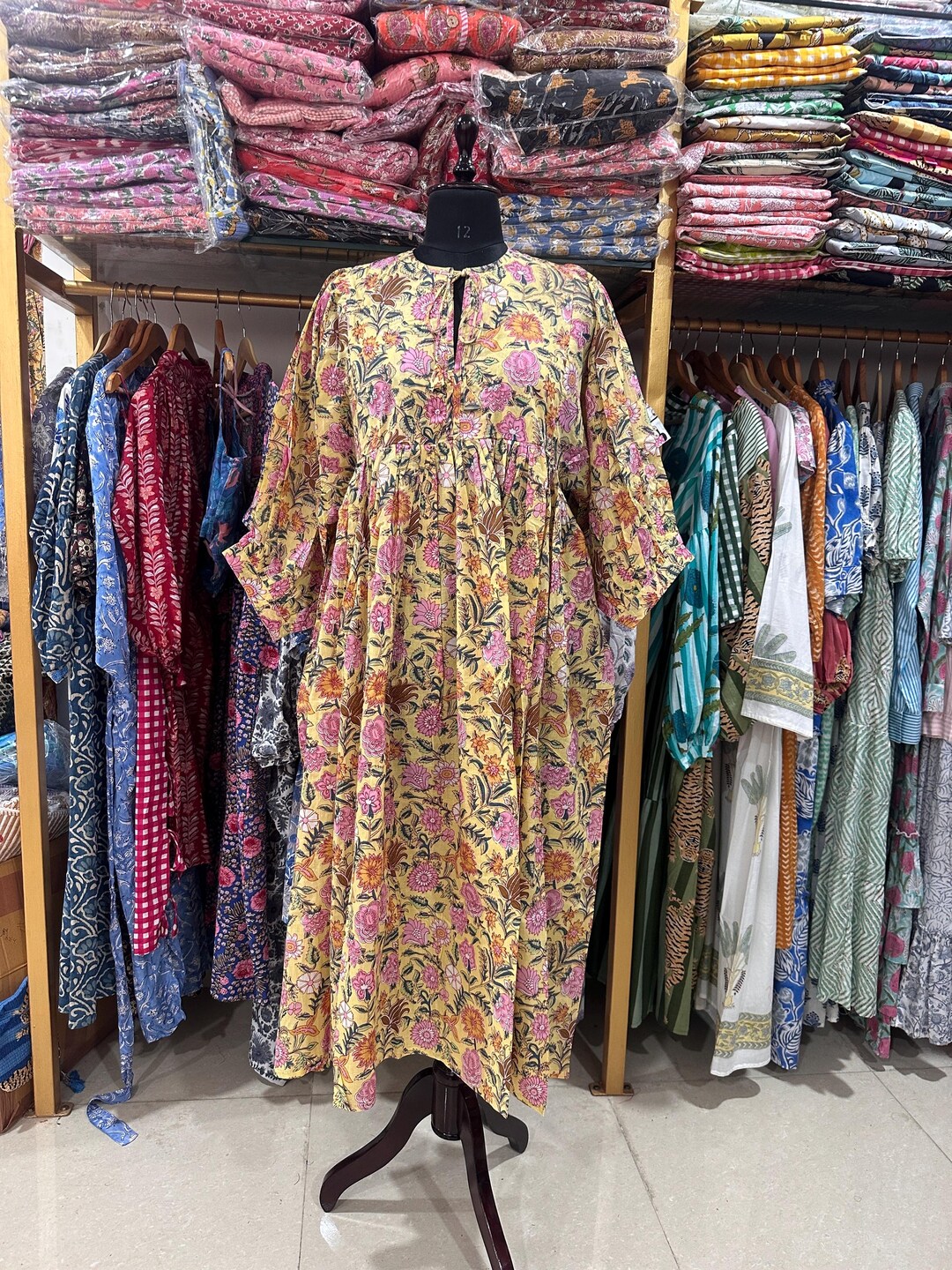 Hand Block Print Cotton Midi Dress | Pink Floral Indian Dress - Etsy