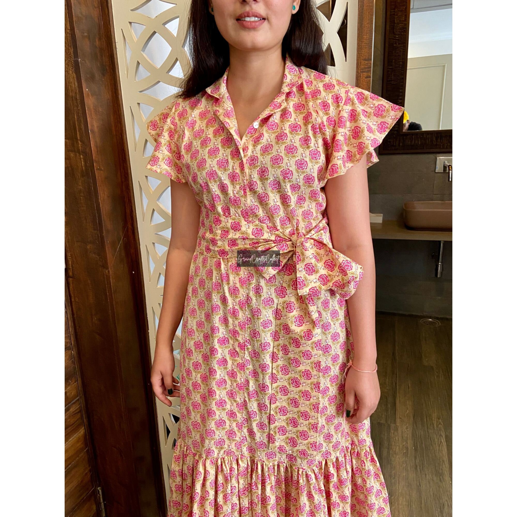 2 Tier Hand Block Print Color Dress With Sashes Belt Block - Etsy