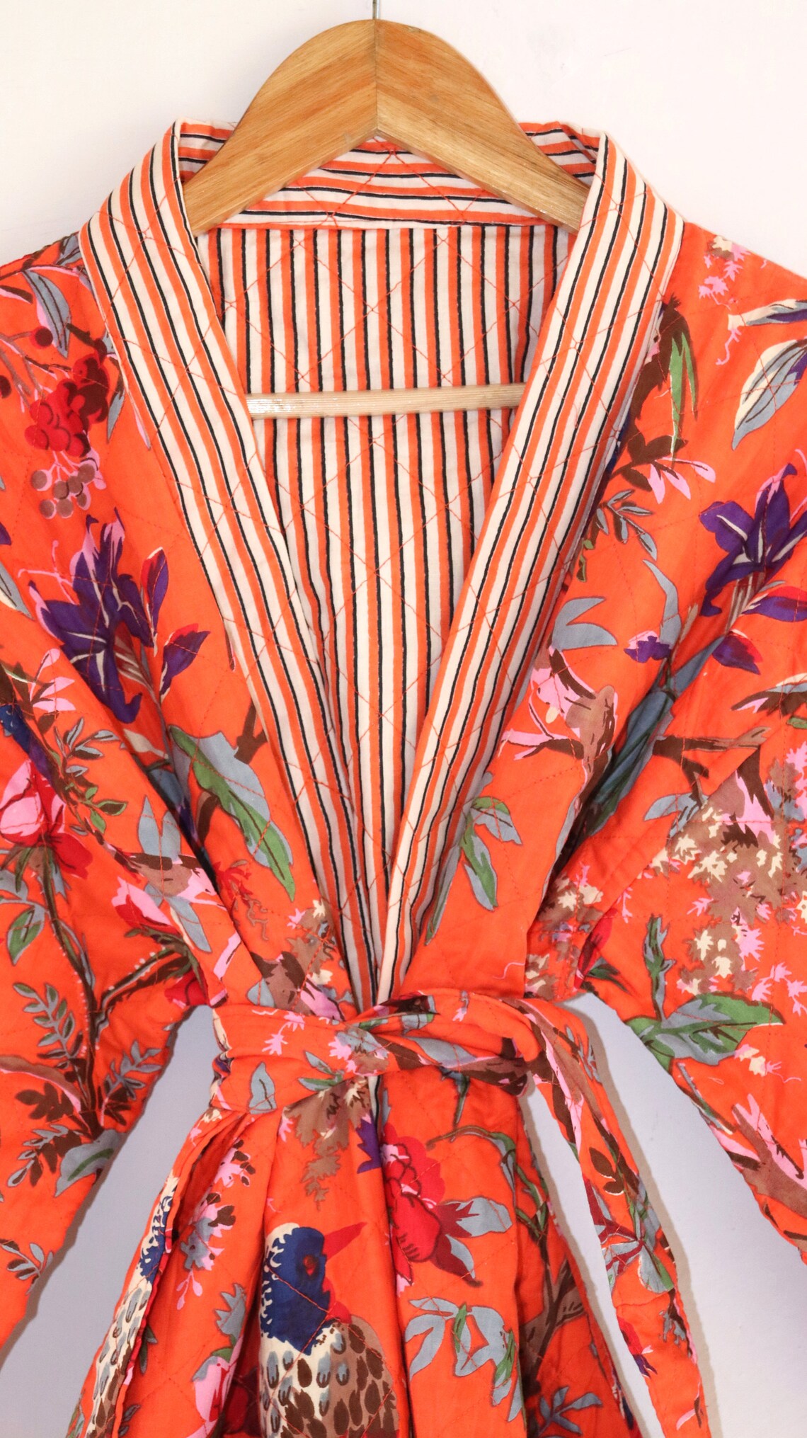 Bird Print Quilted Cotton Boho Jacket Japanese Kimono Style - Etsy