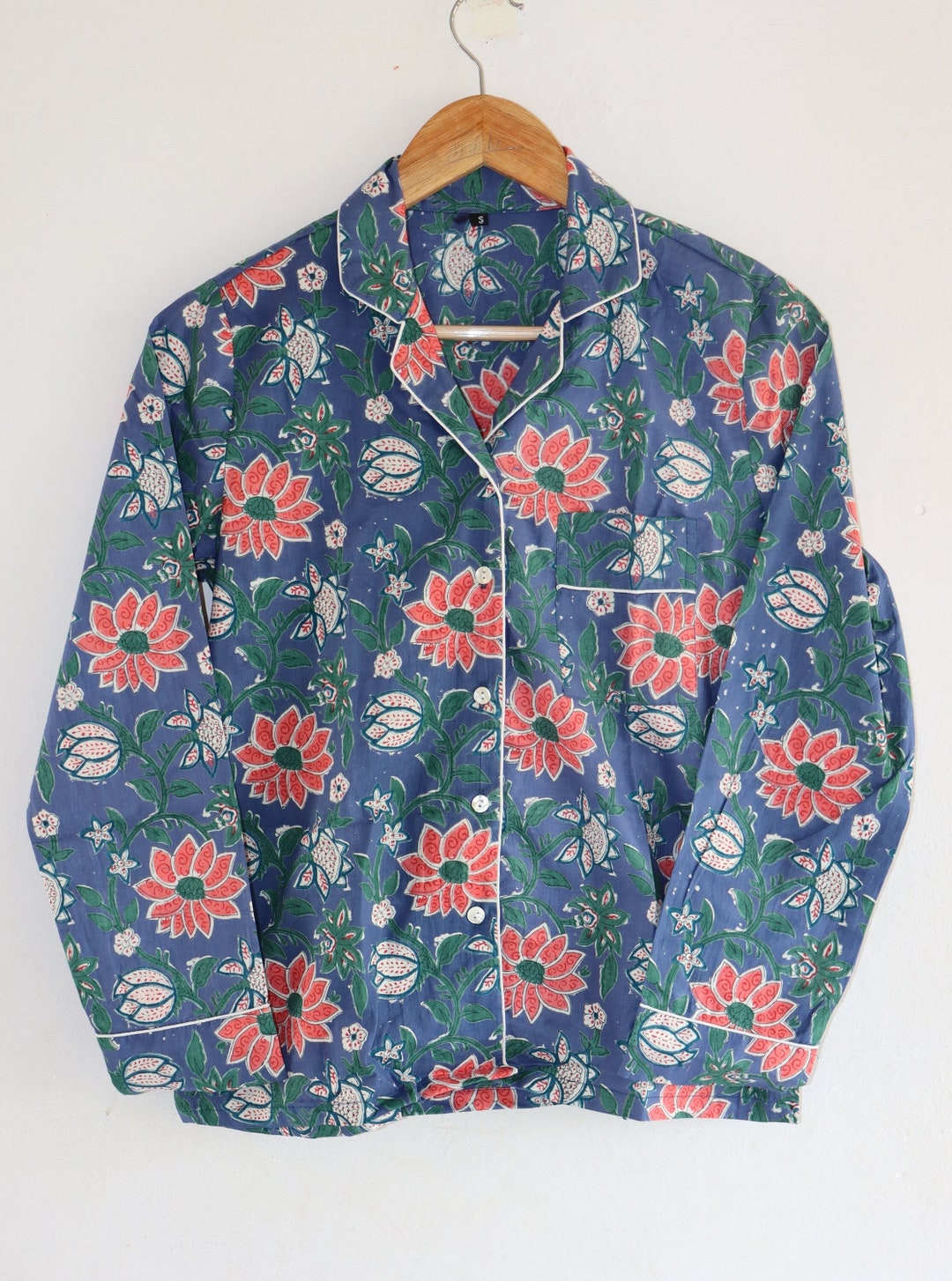 Hand Block Print Pyjamas/ Floral Pure Cotton P J Set, Pijamas Set ...
