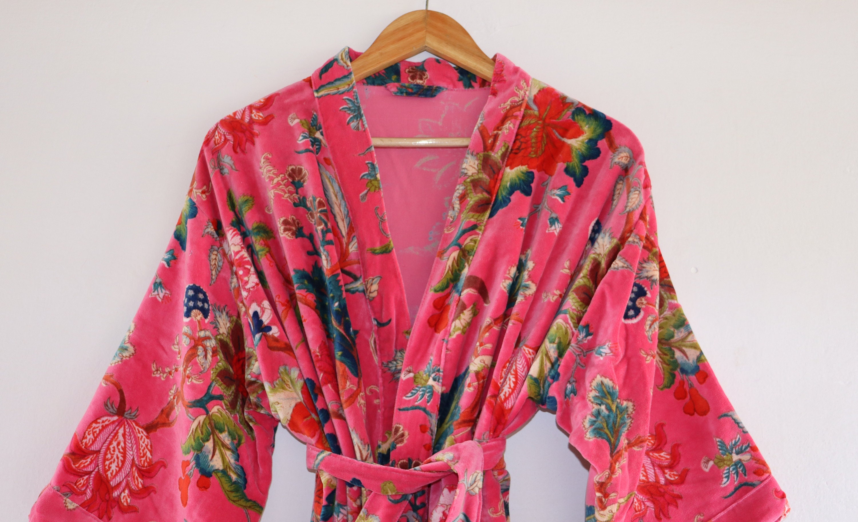 Floral Print Velvet Boho Jacket Japanese Kimono Style Ethic - Etsy