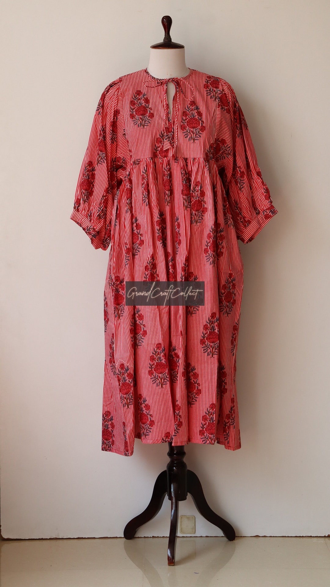 Striped Hand Block Print Kyra Midi Dress | Bohemian Cotton Dress ...