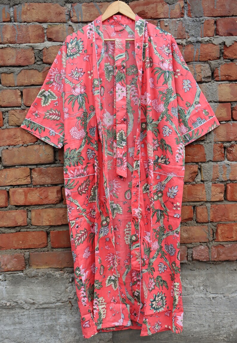 Hand Block Floral Printed Robebridesmaid Robe Sleepwear Bath - Etsy
