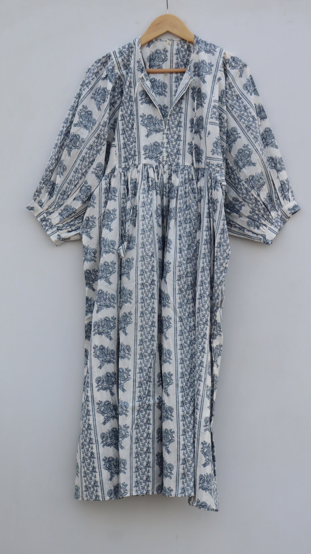 Floral Striped Block Print Kyra Midi Dress | Bohemian Cotton Dress ...