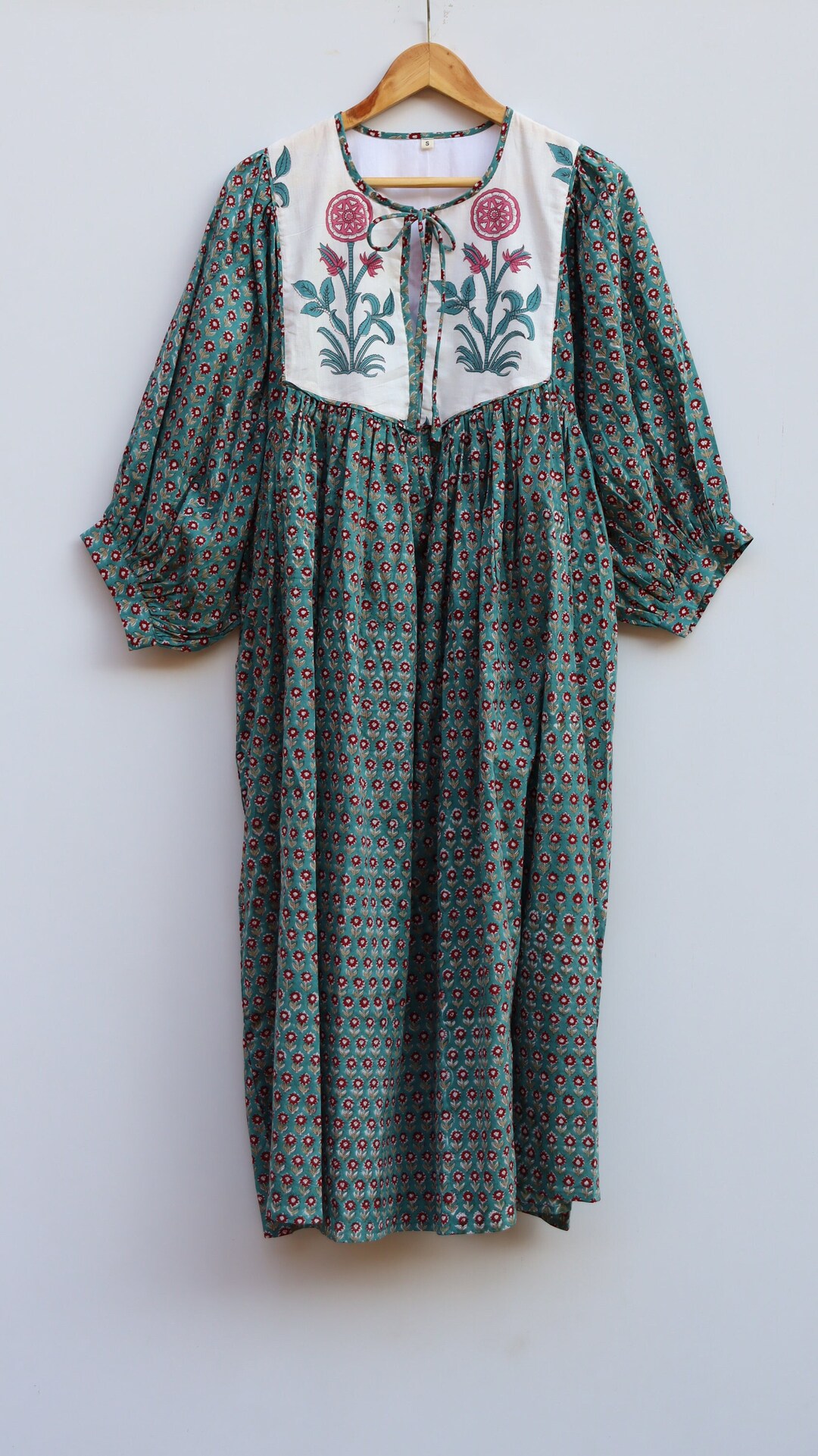 Floral Hand Block Print Kyra Midi Dress | Bohemian Cotton Dress ...